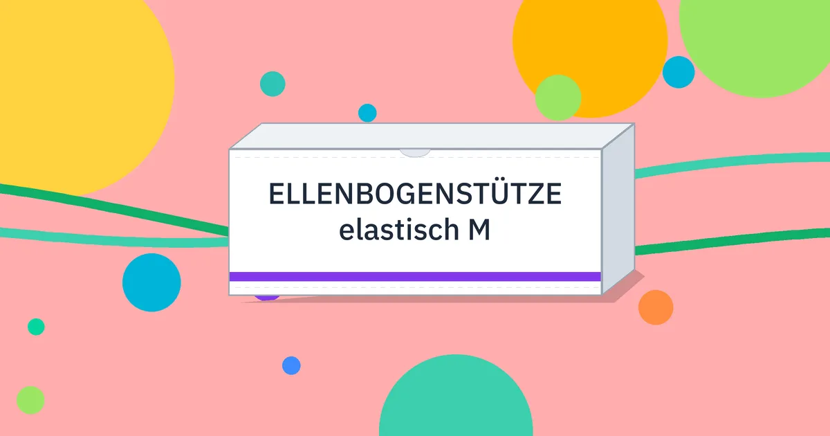 Symbolbild: Packung mit der Aufschrift ELLENBOGENSTÜTZE elastisch M (PZN 19069572) – Verfügbarkeit und Bezug in Apotheken in Frankfurt am Main