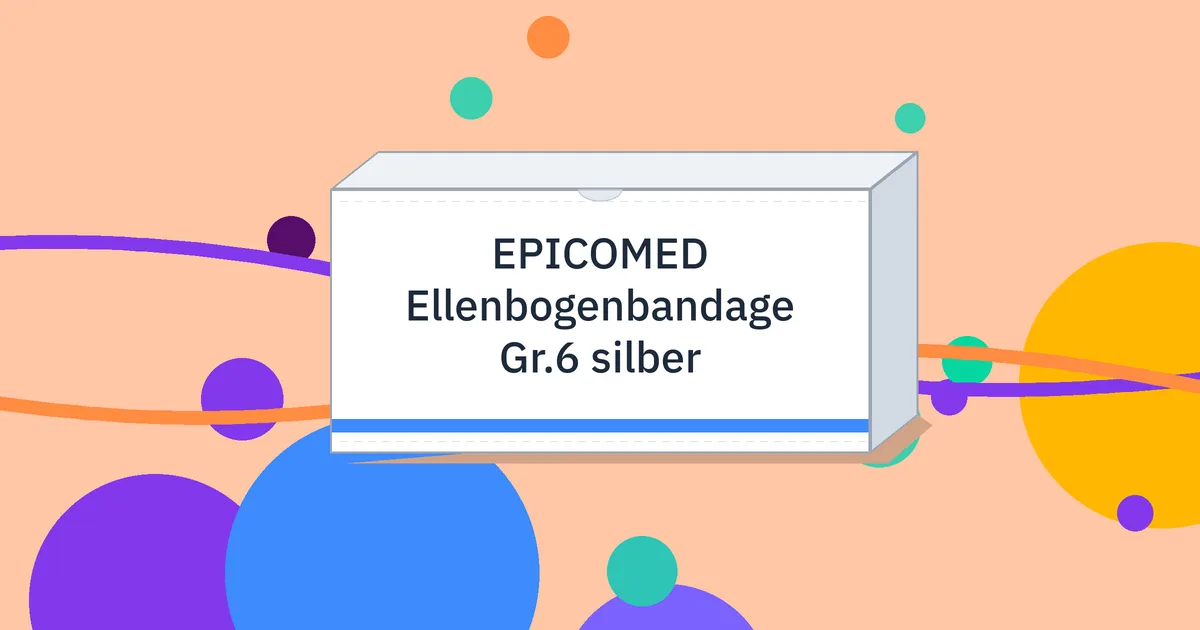Symbolbild: Packung mit der Aufschrift EPICOMED Ellenbogenbandage Gr.6 silber (PZN 18491375) – Verfügbarkeit und Bezug in Apotheken in Frankfurt am Main