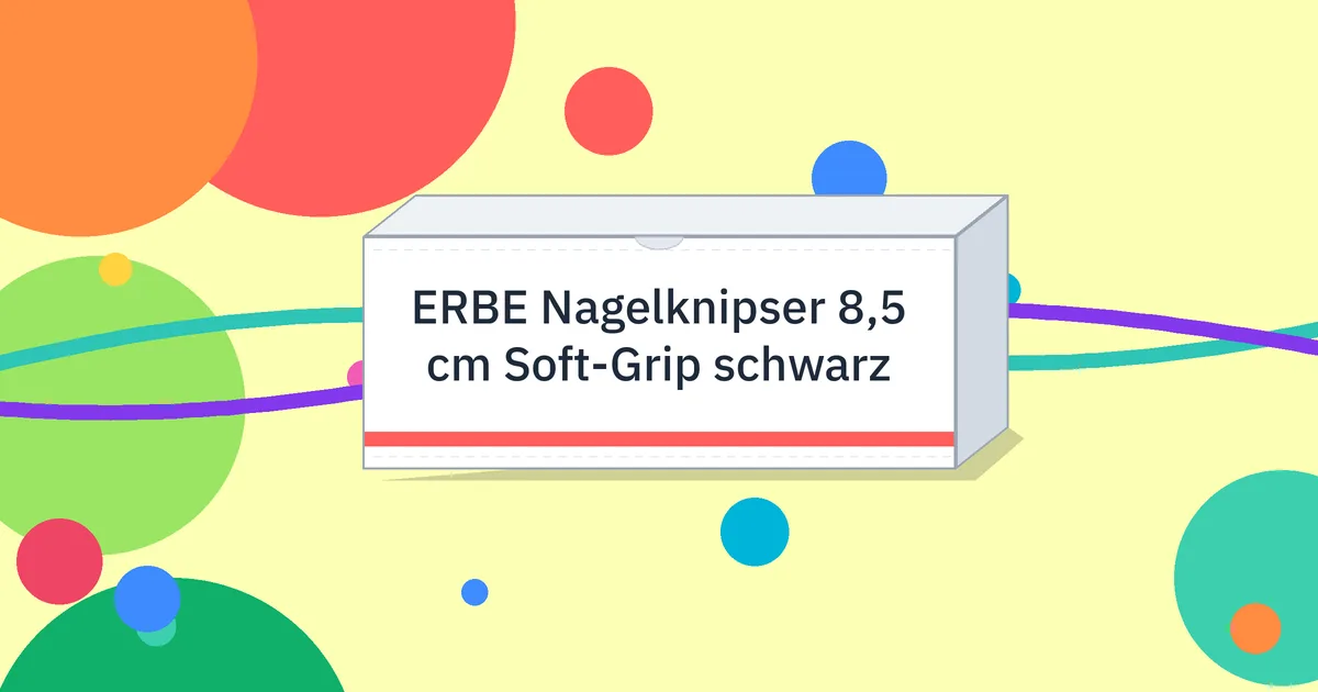 Symbolbild: Packung mit der Aufschrift ERBE Nagelknipser 8,5 cm Soft-Grip schwarz (PZN 20052826) – Verfügbarkeit und Bezug in Apotheken in Frankfurt am Main