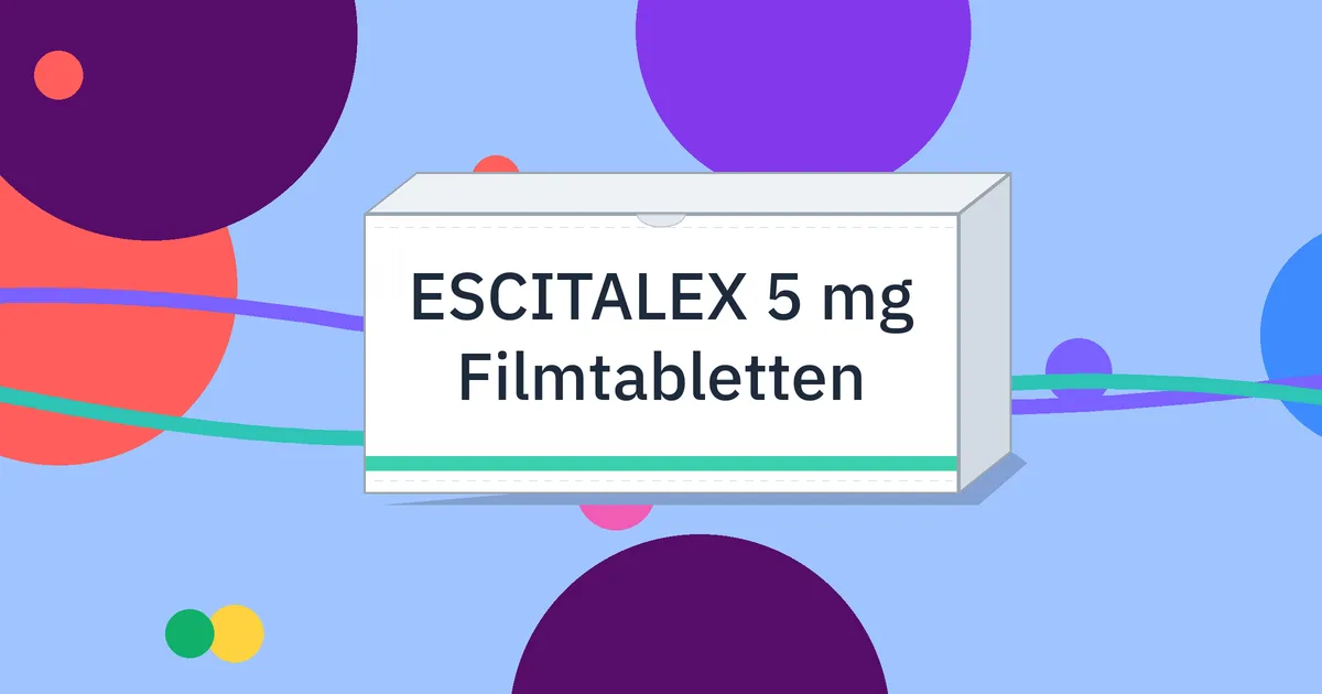 Symbolbild: Packung mit der Aufschrift ESCITALEX 5 mg Filmtabletten (PZN 10399776) – Verfügbarkeit und Bezug in Apotheken in Frankfurt am Main