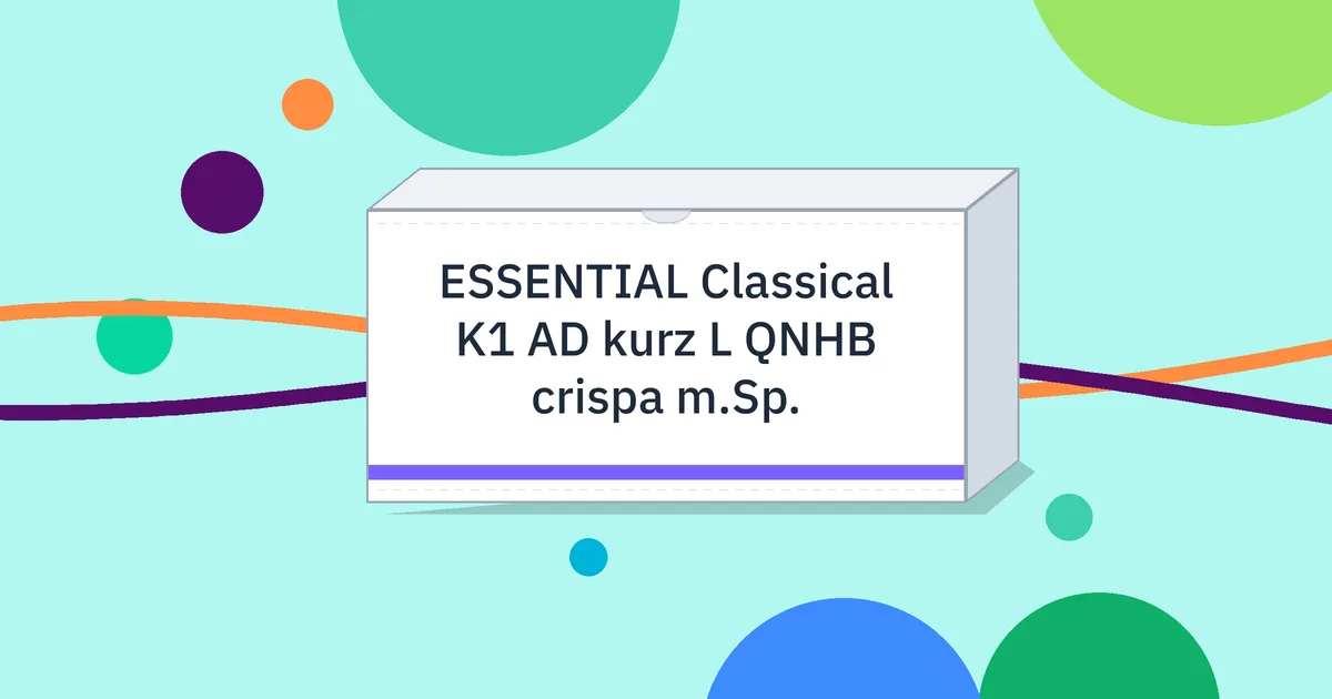 Symbolbild: Packung mit der Aufschrift ESSENTIAL Classical K1 AD kurz L QNHB crispa m.Sp. (PZN 18866993) – Verfügbarkeit und Bezug in Apotheken in Frankfurt am Main