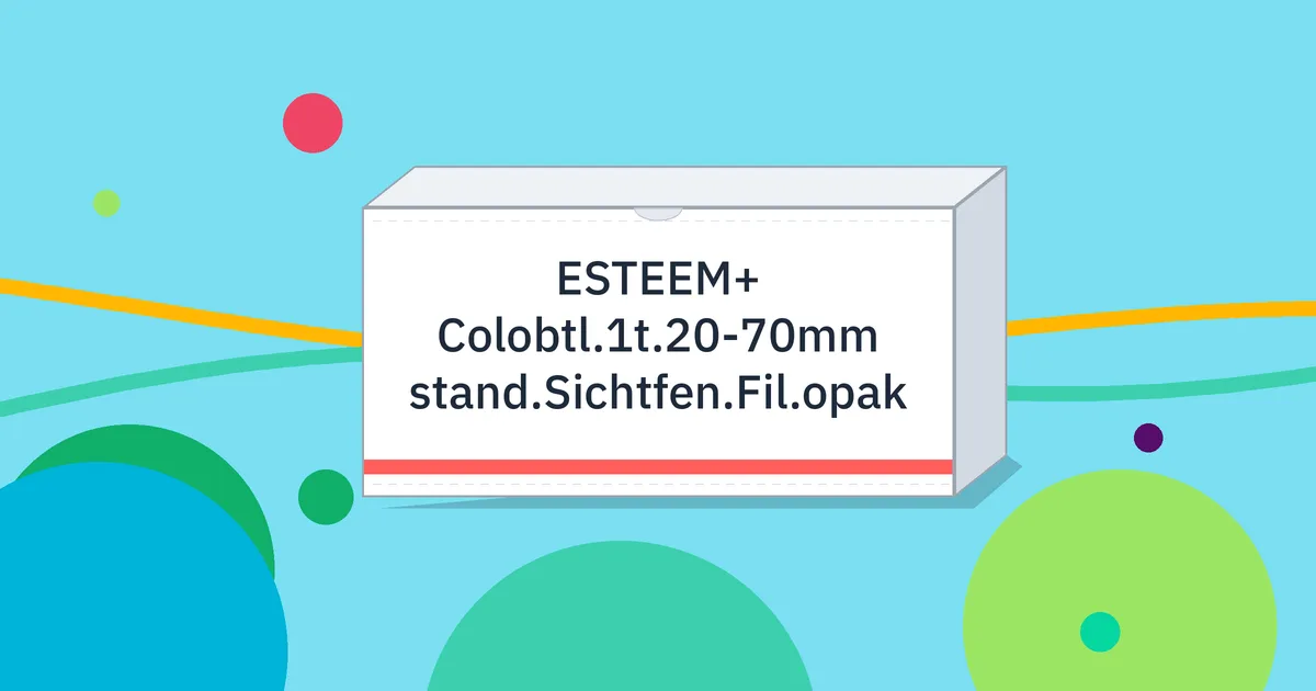Symbolbild: Packung mit der Aufschrift ESTEEM+ Colobtl.1t.20-70mm stand.Sichtfen.Fil.opak (PZN 13233042) – Verfügbarkeit und Bezug in Apotheken in Frankfurt am Main