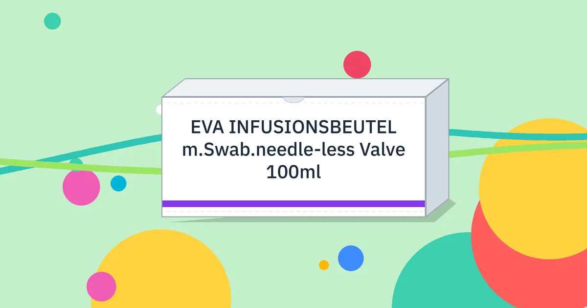 Symbolbild: Packung mit der Aufschrift EVA INFUSIONSBEUTEL m.Swab.needle-less Valve 100ml (PZN 15820714) – Verfügbarkeit und Bezug in Apotheken in Frankfurt am Main