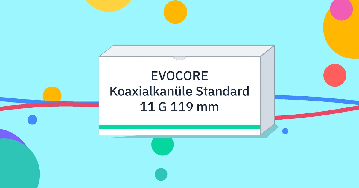 Symbolbild: Packung mit der Aufschrift EVOCORE Koaxialkanüle Standard 11 G 119 mm (PZN 11655537) – Verfügbarkeit und Bezug in Apotheken in Frankfurt am Main