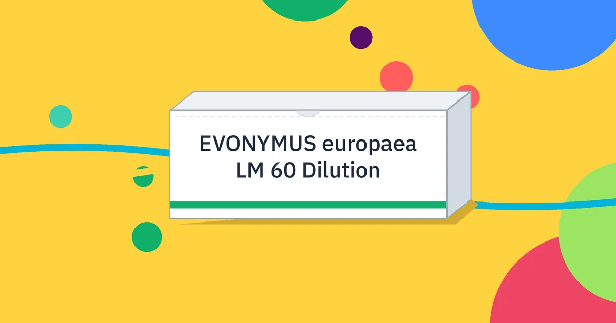 Symbolbild: Packung mit der Aufschrift EVONYMUS europaea LM 60 Dilution (PZN 13484867) – Verfügbarkeit und Bezug in Apotheken in Frankfurt am Main