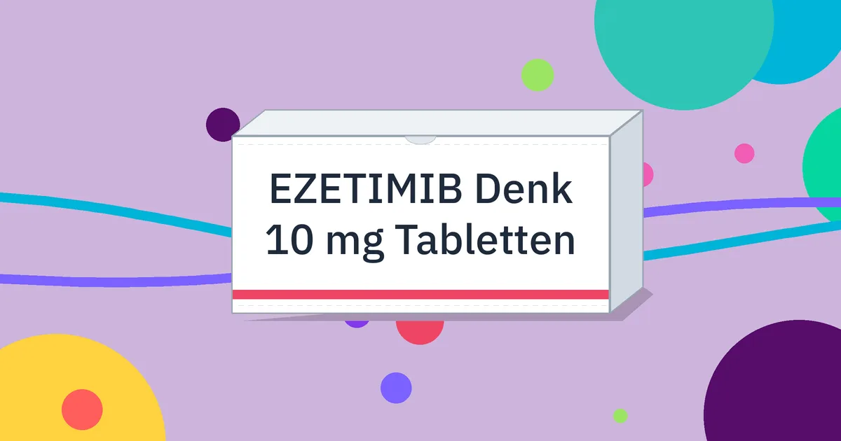 Symbolbild: Packung mit der Aufschrift EZETIMIB Denk 10 mg Tabletten (PZN 13836007) – Verfügbarkeit und Bezug in Apotheken in Frankfurt am Main
