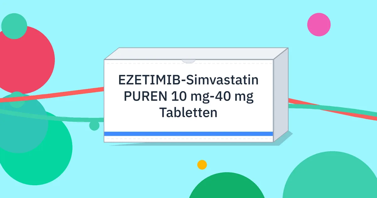 Symbolbild: Packung mit der Aufschrift EZETIMIB-Simvastatin PUREN 10 mg-40 mg Tabletten (PZN 15416491) – Verfügbarkeit und Bezug in Apotheken in Frankfurt am Main