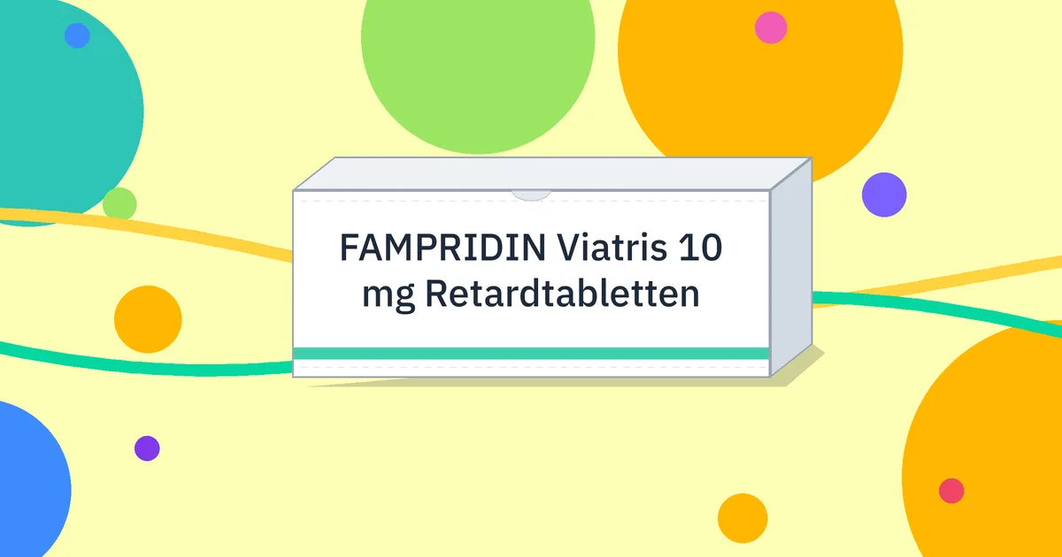 Symbolbild: Packung mit der Aufschrift FAMPRIDIN Viatris 10 mg Retardtabletten (PZN 20102518) – Verfügbarkeit und Bezug in Apotheken in Frankfurt am Main