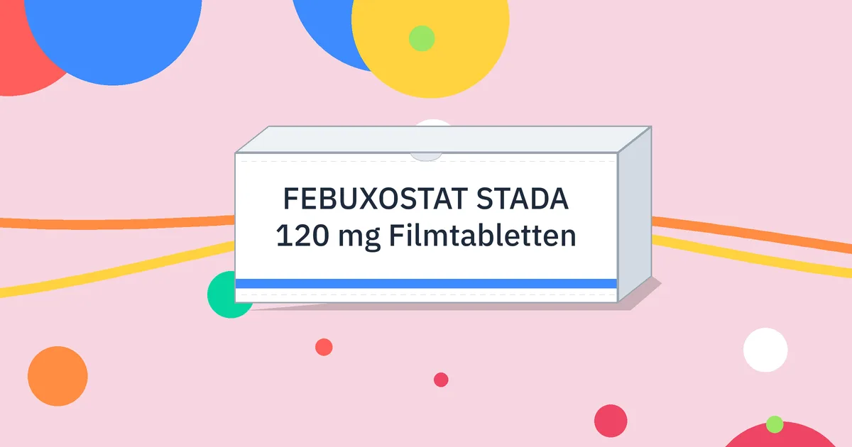 Symbolbild: Packung mit der Aufschrift FEBUXOSTAT STADA 120 mg Filmtabletten (PZN 16395644) – Verfügbarkeit und Bezug in Apotheken in Frankfurt am Main