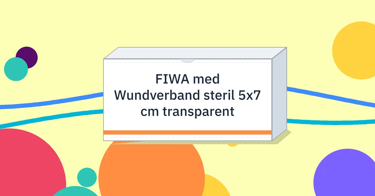 Symbolbild: Packung mit der Aufschrift FIWA med Wundverband steril 5x7 cm transparent (PZN 19813237) – Verfügbarkeit und Bezug in Apotheken in Frankfurt am Main