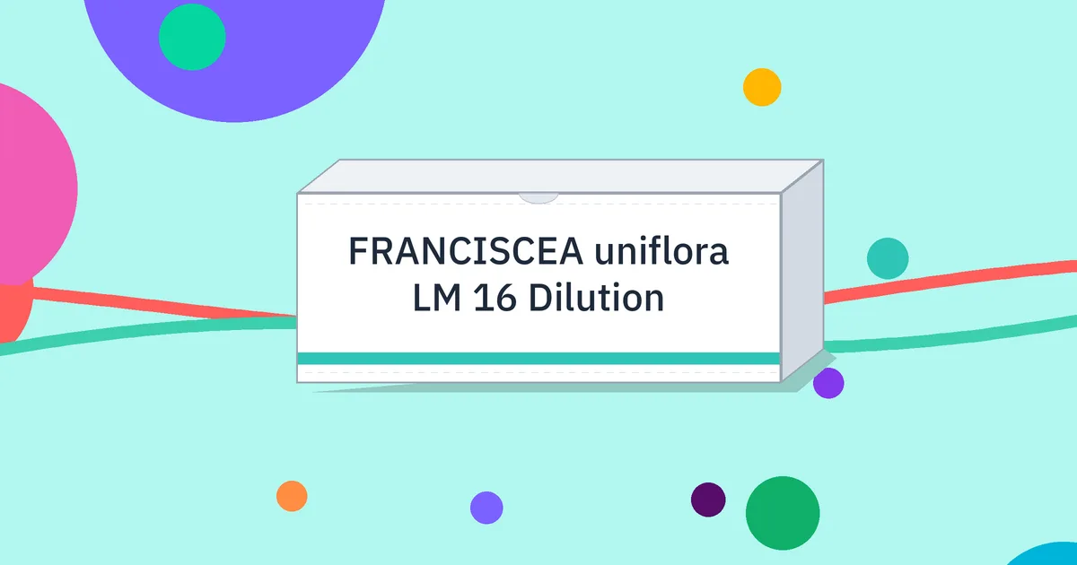 Symbolbild: Packung mit der Aufschrift FRANCISCEA uniflora LM 16 Dilution (PZN 13491175) – Verfügbarkeit und Bezug in Apotheken in Frankfurt am Main