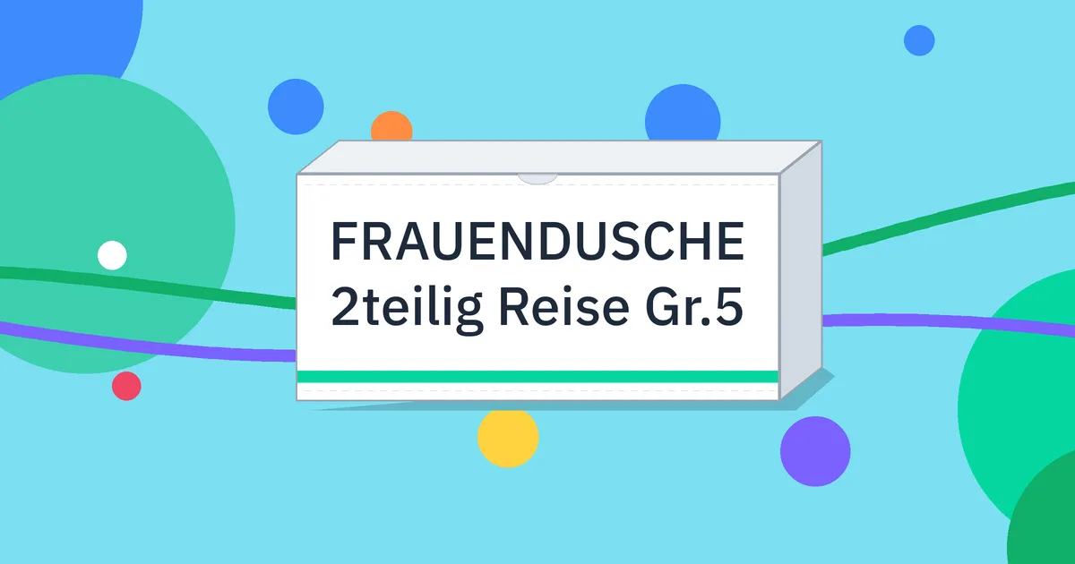 Symbolbild: Packung mit der Aufschrift FRAUENDUSCHE 2teilig Reise Gr.5 (PZN 01727112) – Verfügbarkeit und Bezug in Apotheken in Frankfurt am Main