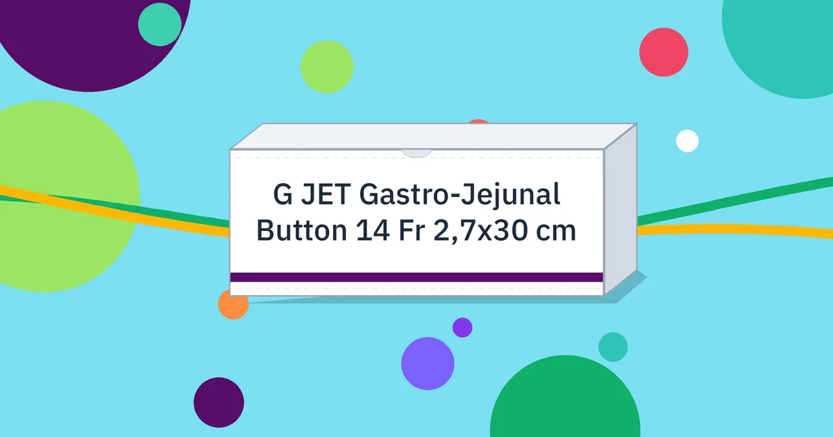 Symbolbild: Packung mit der Aufschrift G JET Gastro-Jejunal Button 14 Fr 2,7x30 cm (PZN 14342862) – Verfügbarkeit und Bezug in Apotheken in Frankfurt am Main