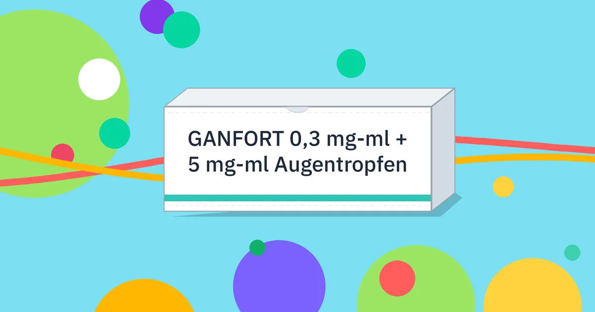 Symbolbild: Packung mit der Aufschrift GANFORT 0,3 mg-ml + 5 mg-ml Augentropfen (PZN 06954019) – Verfügbarkeit und Bezug in Apotheken in Frankfurt am Main