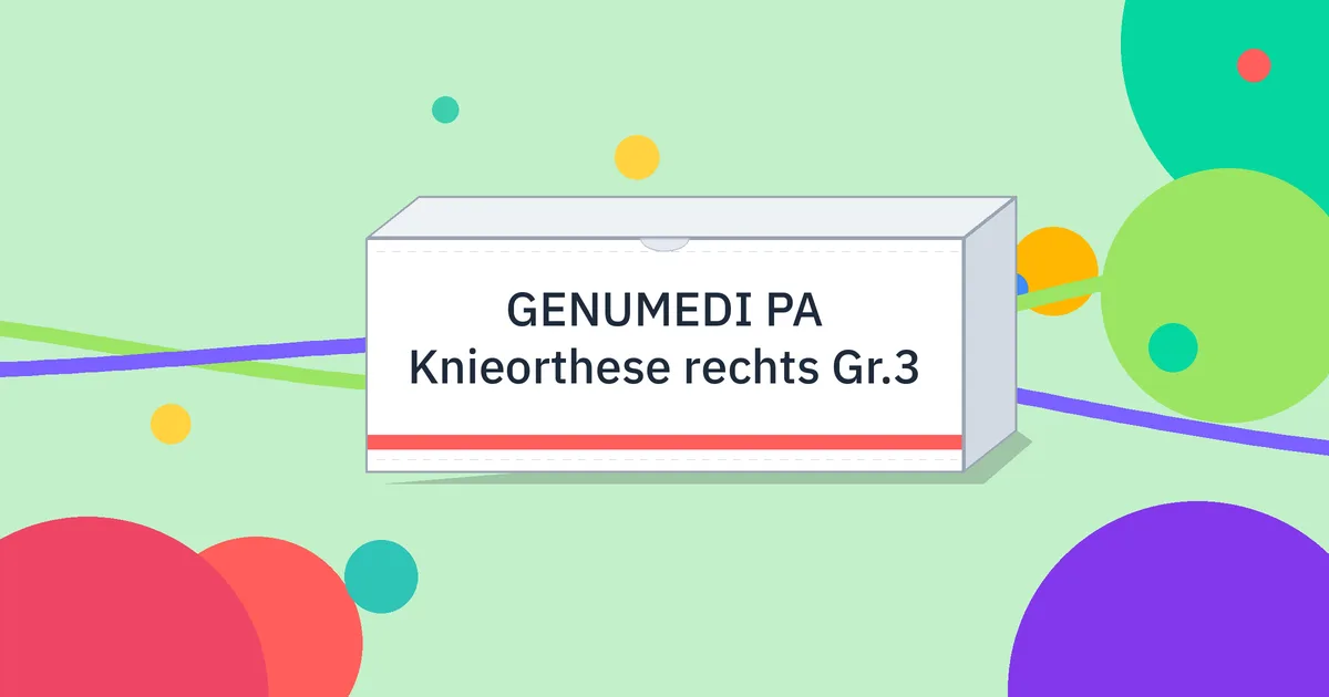Symbolbild: Packung mit der Aufschrift GENUMEDI PA Knieorthese rechts Gr.3 (PZN 17855384) – Verfügbarkeit und Bezug in Apotheken in Frankfurt am Main