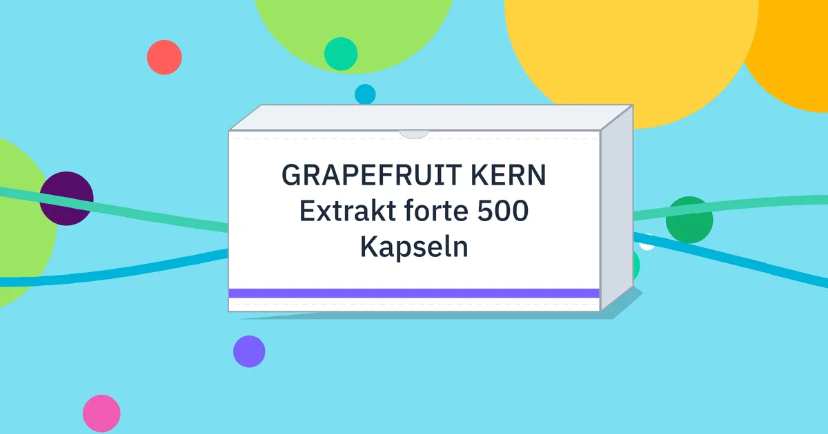 Symbolbild: Packung mit der Aufschrift GRAPEFRUIT KERN Extrakt forte 500 Kapseln (PZN 14213975) – Verfügbarkeit und Bezug in Apotheken in Frankfurt am Main