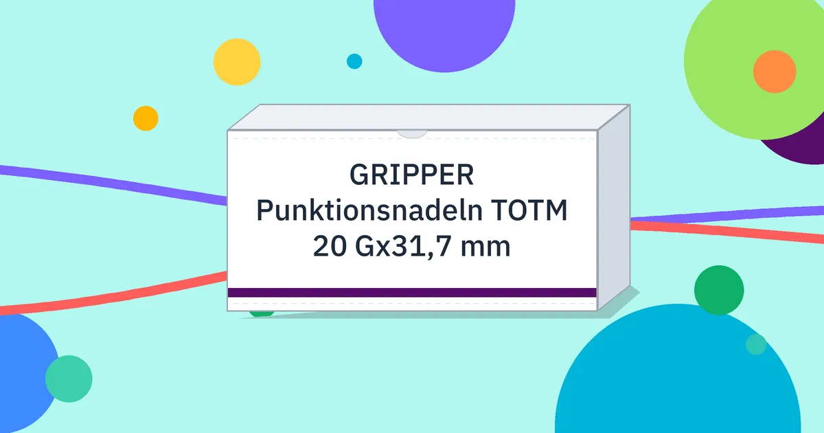 Symbolbild: Packung mit der Aufschrift GRIPPER Punktionsnadeln TOTM 20 Gx31,7 mm (PZN 00435672) – Verfügbarkeit und Bezug in Apotheken in Frankfurt am Main