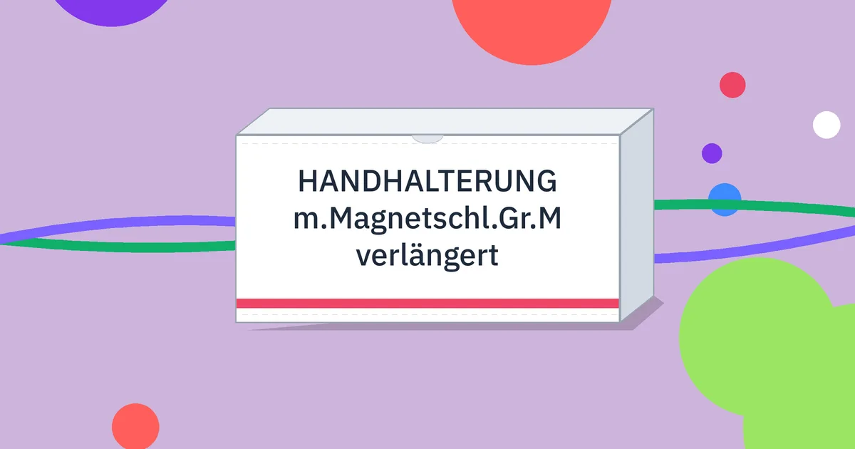 Symbolbild: Packung mit der Aufschrift HANDHALTERUNG m.Magnetschl.Gr.M verlängert (PZN 05025772) – Verfügbarkeit und Bezug in Apotheken in Frankfurt am Main