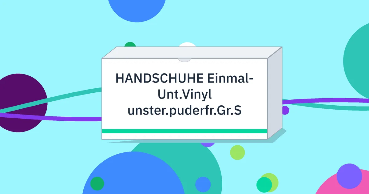 Symbolbild: Packung mit der Aufschrift HANDSCHUHE Einmal-Unt.Vinyl unster.puderfr.Gr.S (PZN 09671279) – Verfügbarkeit und Bezug in Apotheken in Frankfurt am Main