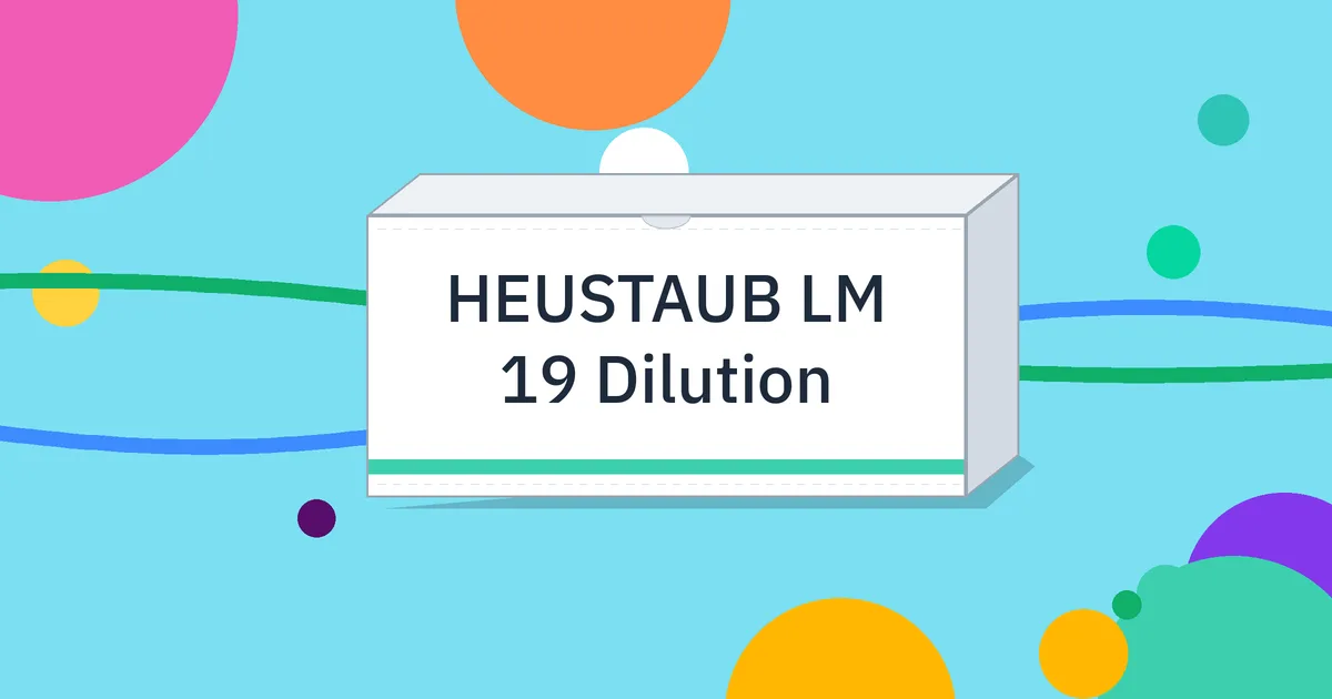 Symbolbild: Packung mit der Aufschrift HEUSTAUB LM 19 Dilution (PZN 12888427) – Verfügbarkeit und Bezug in Apotheken in Frankfurt am Main