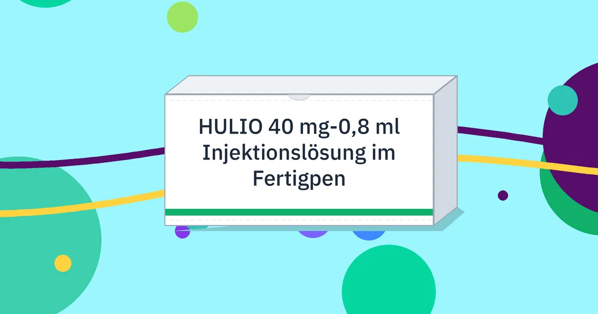 Symbolbild: Packung mit der Aufschrift HULIO 40 mg-0,8 ml Injektionslösung im Fertigpen (PZN 17848409) – Verfügbarkeit und Bezug in Apotheken in Frankfurt am Main