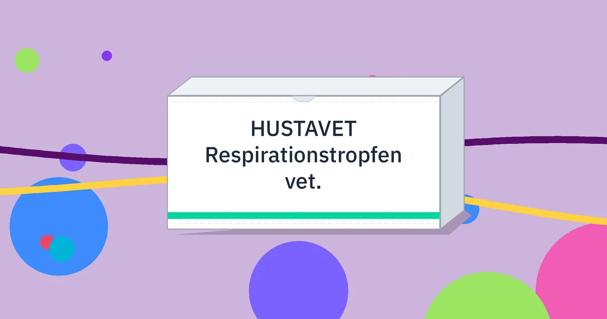 Symbolbild: Packung mit der Aufschrift HUSTAVET Respirationstropfen vet. (PZN 11103269) – Verfügbarkeit und Bezug in Apotheken in Frankfurt am Main