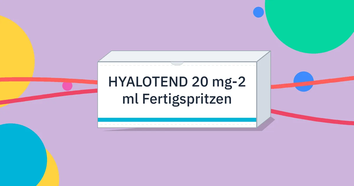 Symbolbild: Packung mit der Aufschrift HYALOTEND 20 mg-2 ml Fertigspritzen (PZN 16893394) – Verfügbarkeit und Bezug in Apotheken in Frankfurt am Main