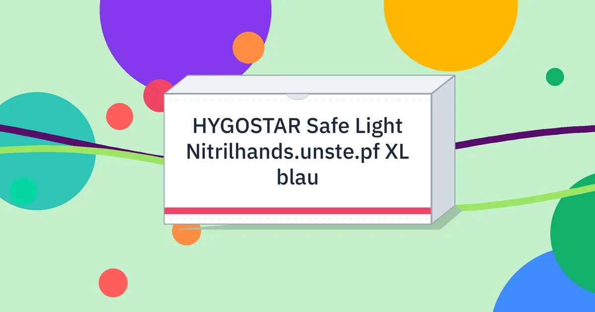 Symbolbild: Packung mit der Aufschrift HYGOSTAR Safe Light Nitrilhands.unste.pf XL blau (PZN 17160908) – Verfügbarkeit und Bezug in Apotheken in Frankfurt am Main