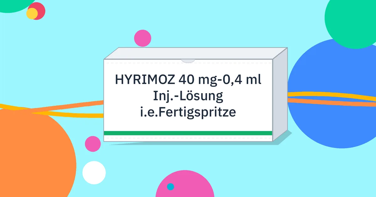 Symbolbild: Packung mit der Aufschrift HYRIMOZ 40 mg-0,4 ml Inj.-Lösung i.e.Fertigspritze (PZN 20418799) – Verfügbarkeit und Bezug in Apotheken in Frankfurt am Main