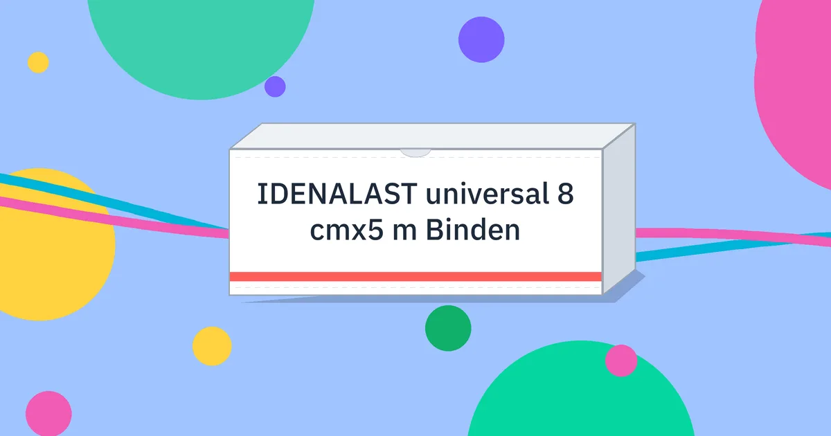 Symbolbild: Packung mit der Aufschrift IDENALAST universal 8 cmx5 m Binden (PZN 08421735) – Verfügbarkeit und Bezug in Apotheken in Frankfurt am Main