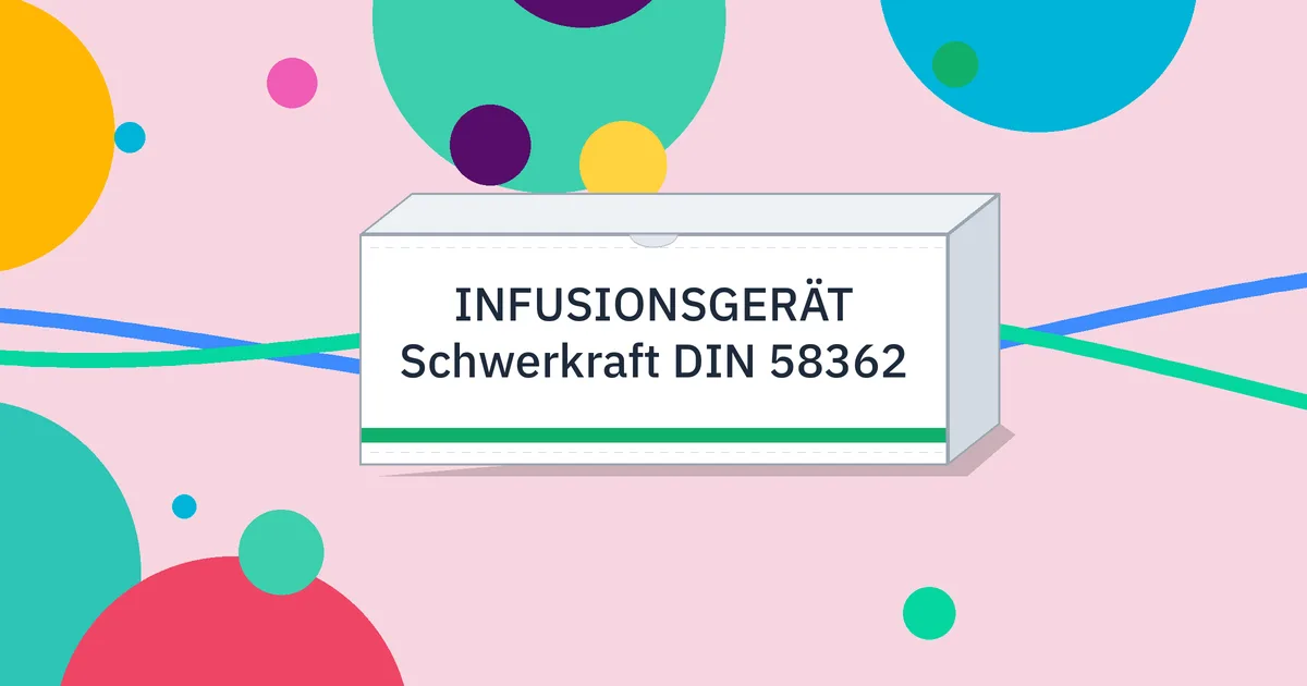 Symbolbild: Packung mit der Aufschrift INFUSIONSGERÄT Schwerkraft DIN 58362 (PZN 10401409) – Verfügbarkeit und Bezug in Apotheken in Frankfurt am Main
