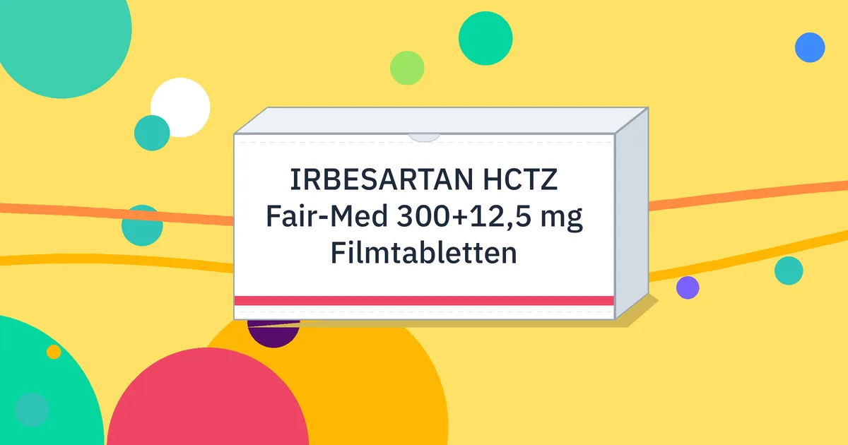 Symbolbild: Packung mit der Aufschrift IRBESARTAN HCTZ Fair-Med 300+12,5 mg Filmtabletten (PZN 14167703) – Verfügbarkeit und Bezug in Apotheken in Frankfurt am Main