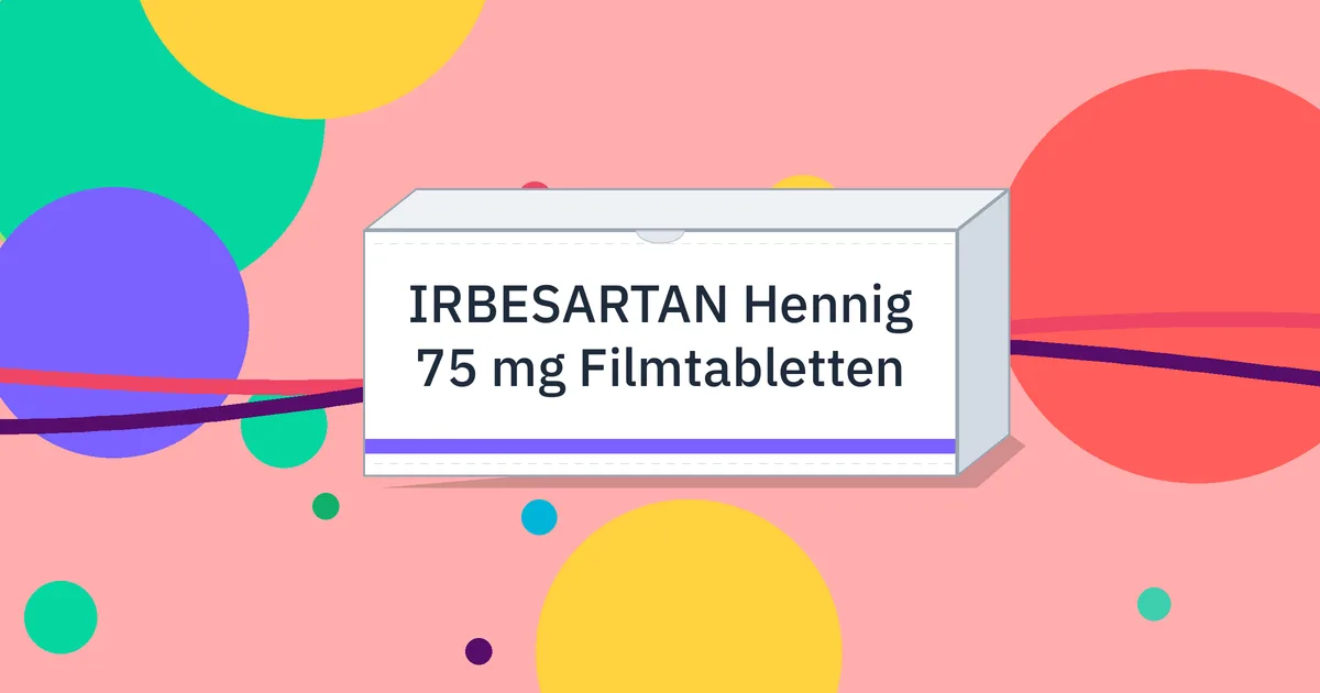 Symbolbild: Packung mit der Aufschrift IRBESARTAN Hennig 75 mg Filmtabletten (PZN 09782665) – Verfügbarkeit und Bezug in Apotheken in Frankfurt am Main