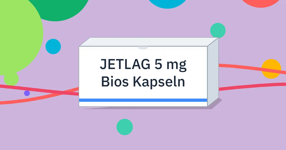 Symbolbild: Packung mit der Aufschrift JETLAG 5 mg Bios Kapseln (PZN 10523176) – Verfügbarkeit und Bezug in Apotheken in Frankfurt am Main