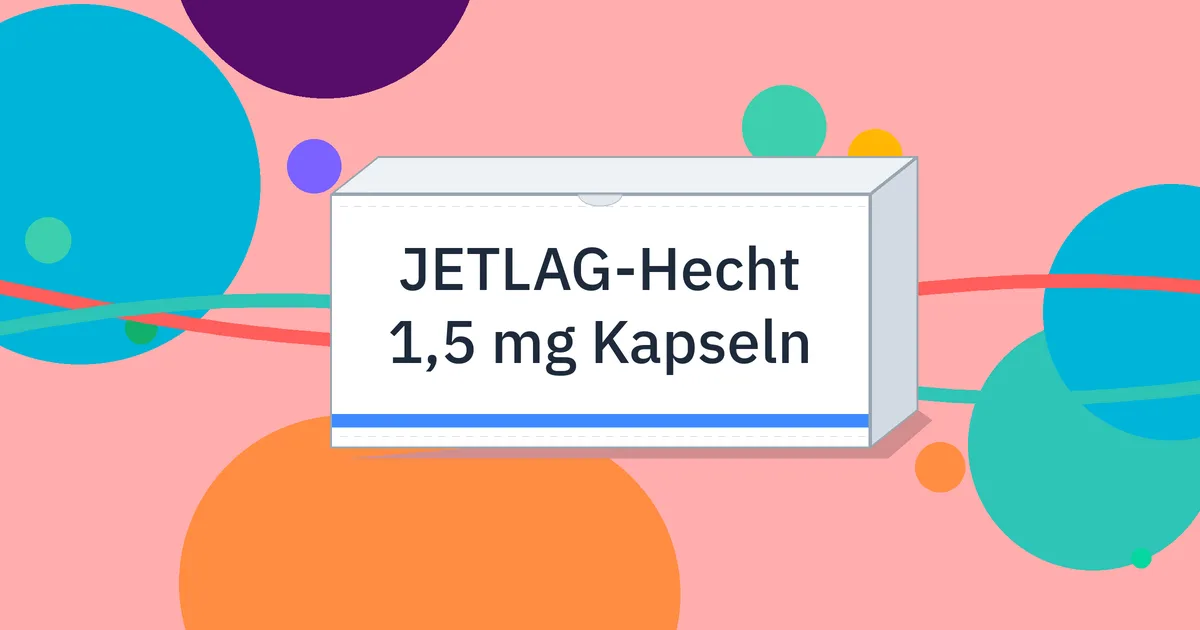 Symbolbild: Packung mit der Aufschrift JETLAG-Hecht 1,5 mg Kapseln (PZN 06832517) – Verfügbarkeit und Bezug in Apotheken in Frankfurt am Main