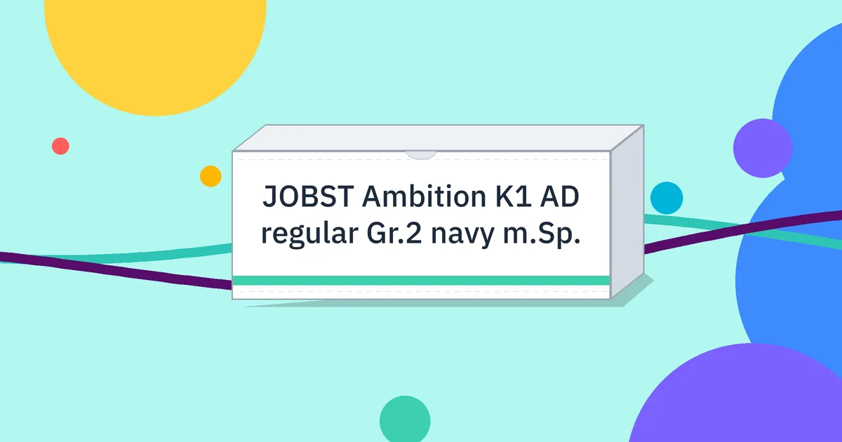 Symbolbild: Packung mit der Aufschrift JOBST Ambition K1 AD regular Gr.2 navy m.Sp. (PZN 11020307) – Verfügbarkeit und Bezug in Apotheken in Frankfurt am Main