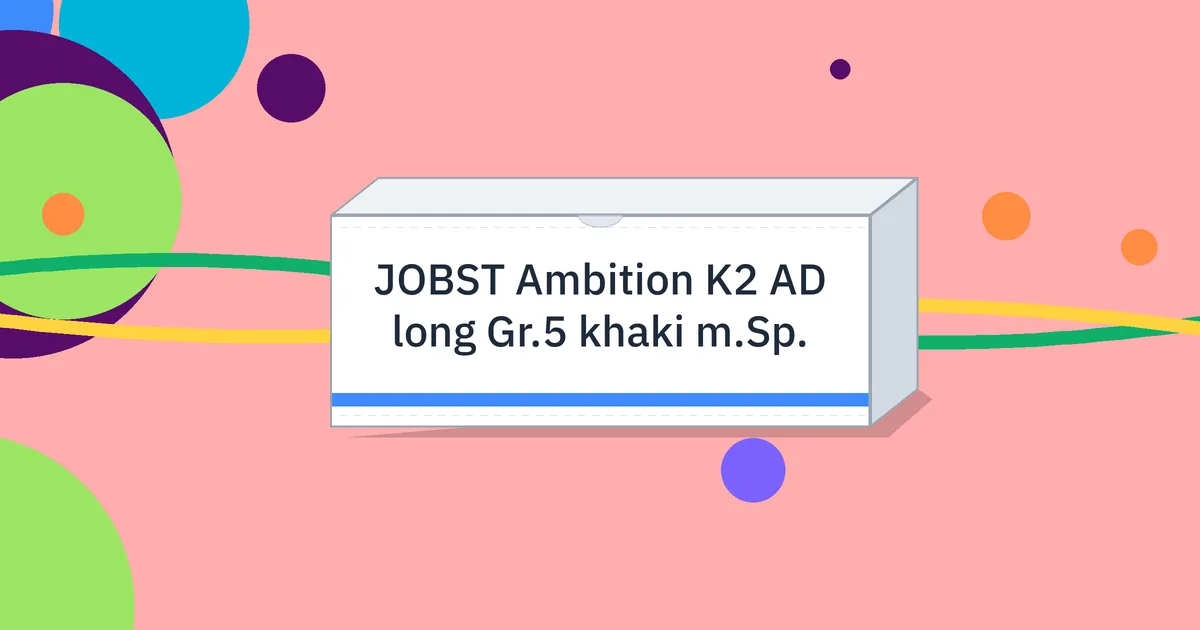 Symbolbild: Packung mit der Aufschrift JOBST Ambition K2 AD long Gr.5 khaki m.Sp. (PZN 11020649) – Verfügbarkeit und Bezug in Apotheken in Frankfurt am Main