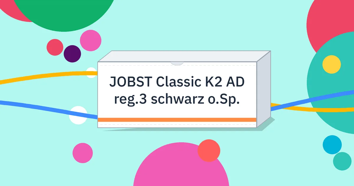 Symbolbild: Packung mit der Aufschrift JOBST Classic K2 AD reg.3 schwarz o.Sp. (PZN 11269260) – Verfügbarkeit und Bezug in Apotheken in Frankfurt am Main