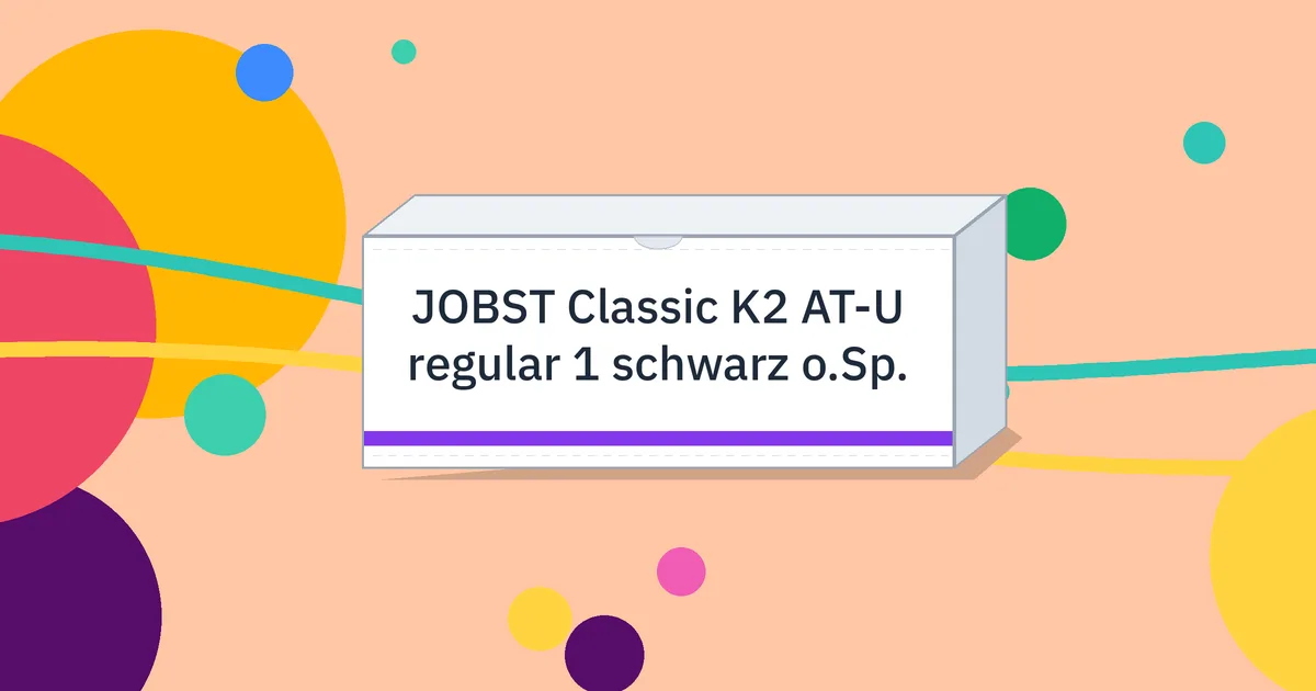 Symbolbild: Packung mit der Aufschrift JOBST Classic K2 AT-U regular 1 schwarz o.Sp. (PZN 13069631) – Verfügbarkeit und Bezug in Apotheken in Frankfurt am Main