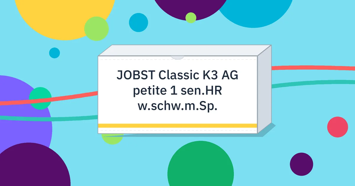 Symbolbild: Packung mit der Aufschrift JOBST Classic K3 AG petite 1 sen.HR w.schw.m.Sp. (PZN 17956889) – Verfügbarkeit und Bezug in Apotheken in Frankfurt am Main