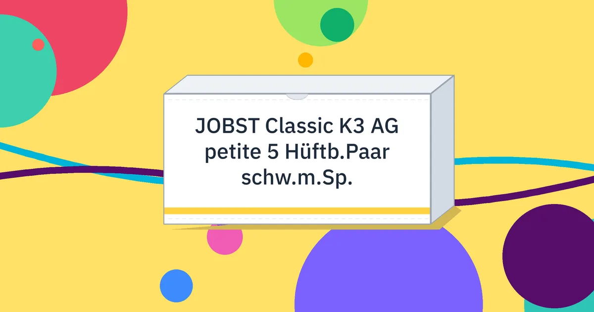 Symbolbild: Packung mit der Aufschrift JOBST Classic K3 AG petite 5 Hüftb.Paar schw.m.Sp. (PZN 13074750) – Verfügbarkeit und Bezug in Apotheken in Frankfurt am Main