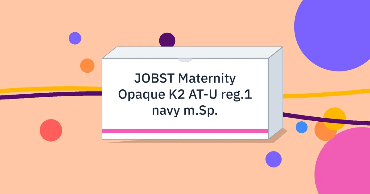Symbolbild: Packung mit der Aufschrift JOBST Maternity Opaque K2 AT-U reg.1 navy m.Sp. (PZN 15861096) – Verfügbarkeit und Bezug in Apotheken in Frankfurt am Main