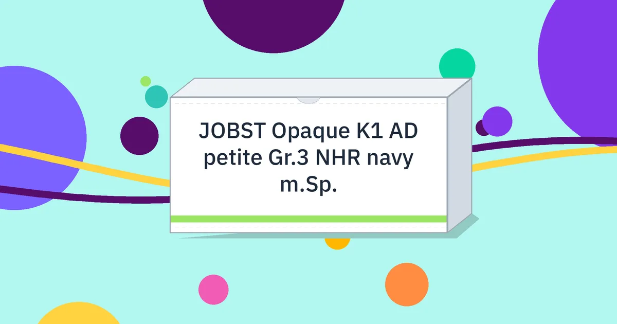 Symbolbild: Packung mit der Aufschrift JOBST Opaque K1 AD petite Gr.3 NHR navy m.Sp. (PZN 13078831) – Verfügbarkeit und Bezug in Apotheken in Frankfurt am Main