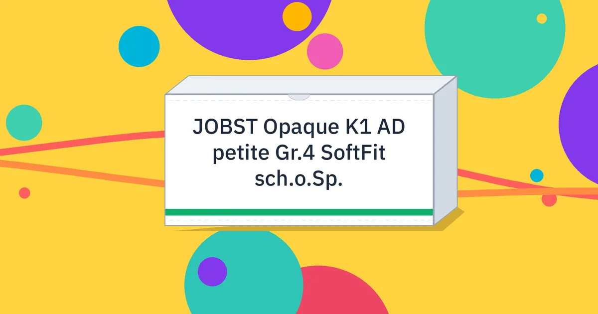 Symbolbild: Packung mit der Aufschrift JOBST Opaque K1 AD petite Gr.4 SoftFit sch.o.Sp. (PZN 13080673) – Verfügbarkeit und Bezug in Apotheken in Frankfurt am Main