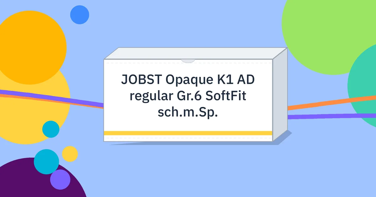 Symbolbild: Packung mit der Aufschrift JOBST Opaque K1 AD regular Gr.6 SoftFit sch.m.Sp. (PZN 13082100) – Verfügbarkeit und Bezug in Apotheken in Frankfurt am Main