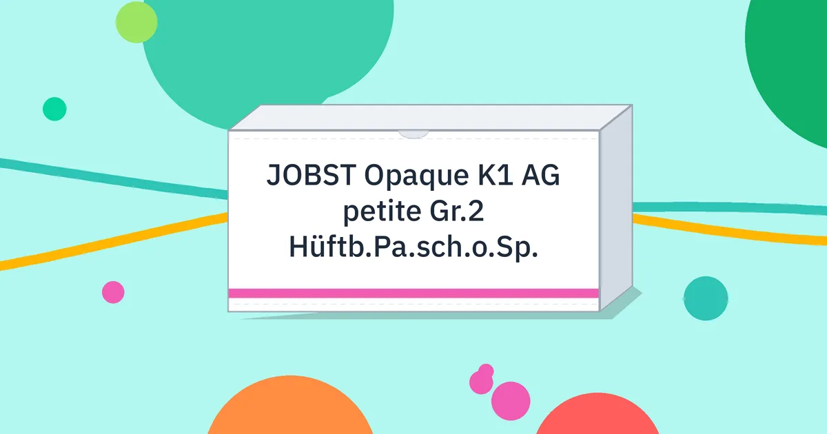 Symbolbild: Packung mit der Aufschrift JOBST Opaque K1 AG petite Gr.2 Hüftb.Pa.sch.o.Sp. (PZN 13098851) – Verfügbarkeit und Bezug in Apotheken in Frankfurt am Main
