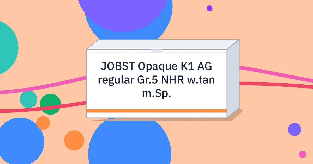 Symbolbild: Packung mit der Aufschrift JOBST Opaque K1 AG regular Gr.5 NHR w.tan m.Sp. (PZN 16266622) – Verfügbarkeit und Bezug in Apotheken in Frankfurt am Main