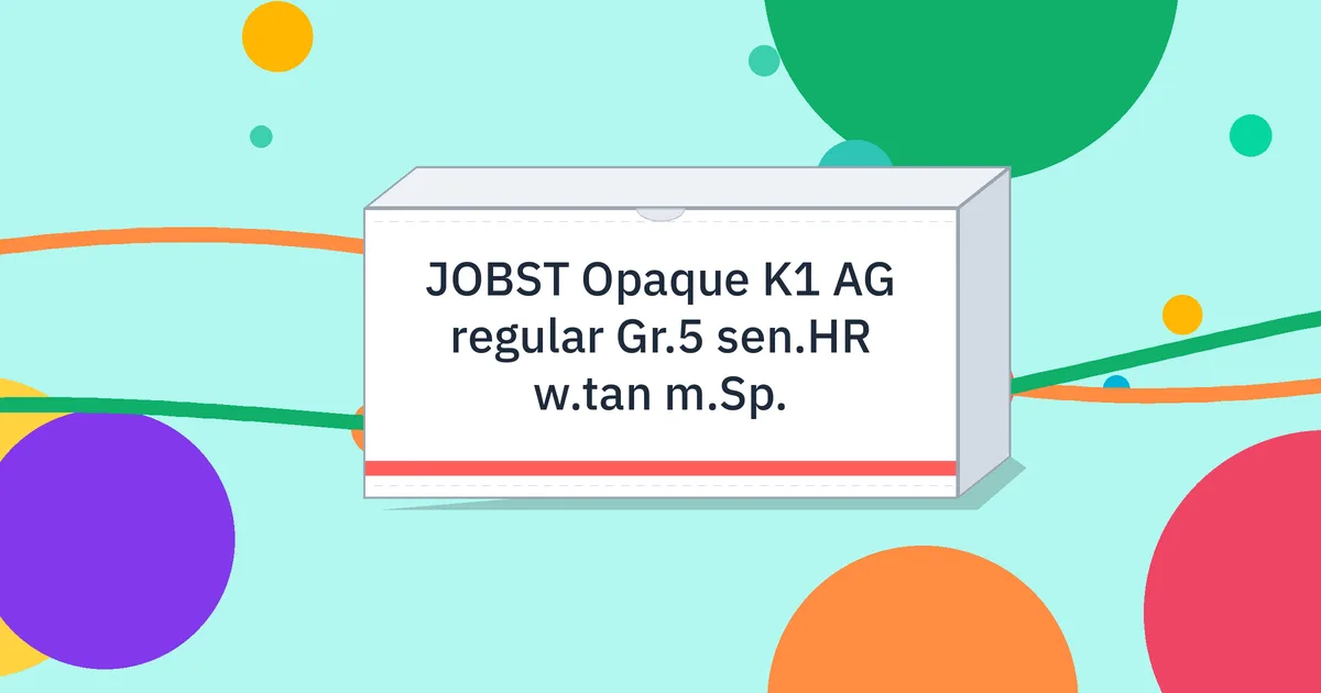 Symbolbild: Packung mit der Aufschrift JOBST Opaque K1 AG regular Gr.5 sen.HR w.tan m.Sp. (PZN 16266823) – Verfügbarkeit und Bezug in Apotheken in Frankfurt am Main