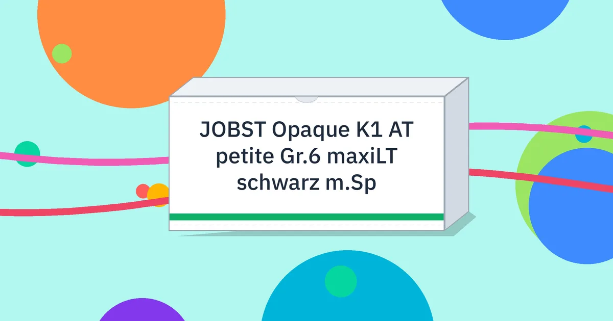 Symbolbild: Packung mit der Aufschrift JOBST Opaque K1 AT petite Gr.6 maxiLT schwarz m.Sp (PZN 13103049) – Verfügbarkeit und Bezug in Apotheken in Frankfurt am Main