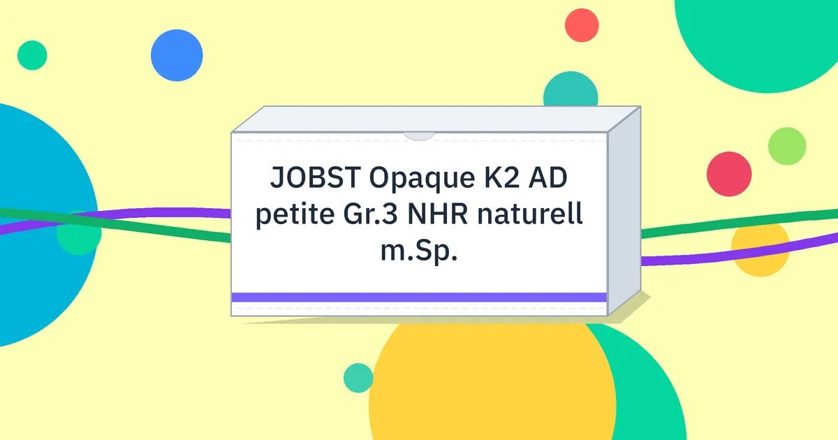 Symbolbild: Packung mit der Aufschrift JOBST Opaque K2 AD petite Gr.3 NHR naturell m.Sp. (PZN 13108957) – Verfügbarkeit und Bezug in Apotheken in Frankfurt am Main